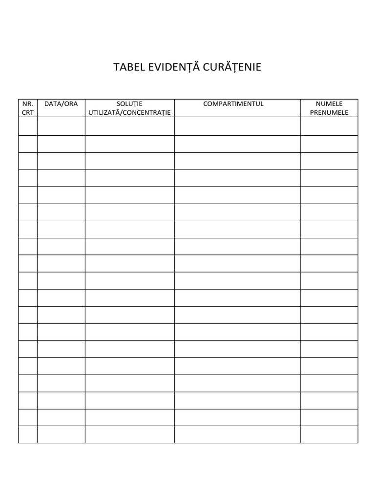 Tabel Evidenta Curatenie | PDF