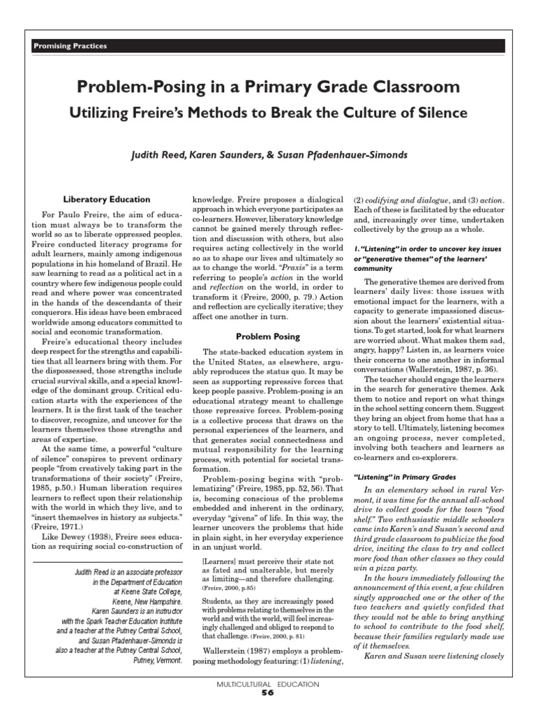 Problem-Posing in A Primary Grade Classroom: Utilizing Freire's Methods ...