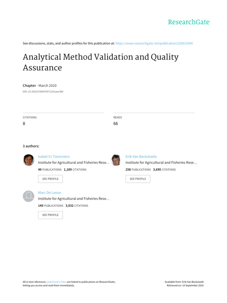 Analytical Method Validation and Quality Assurance: March 2010 | PDF ...