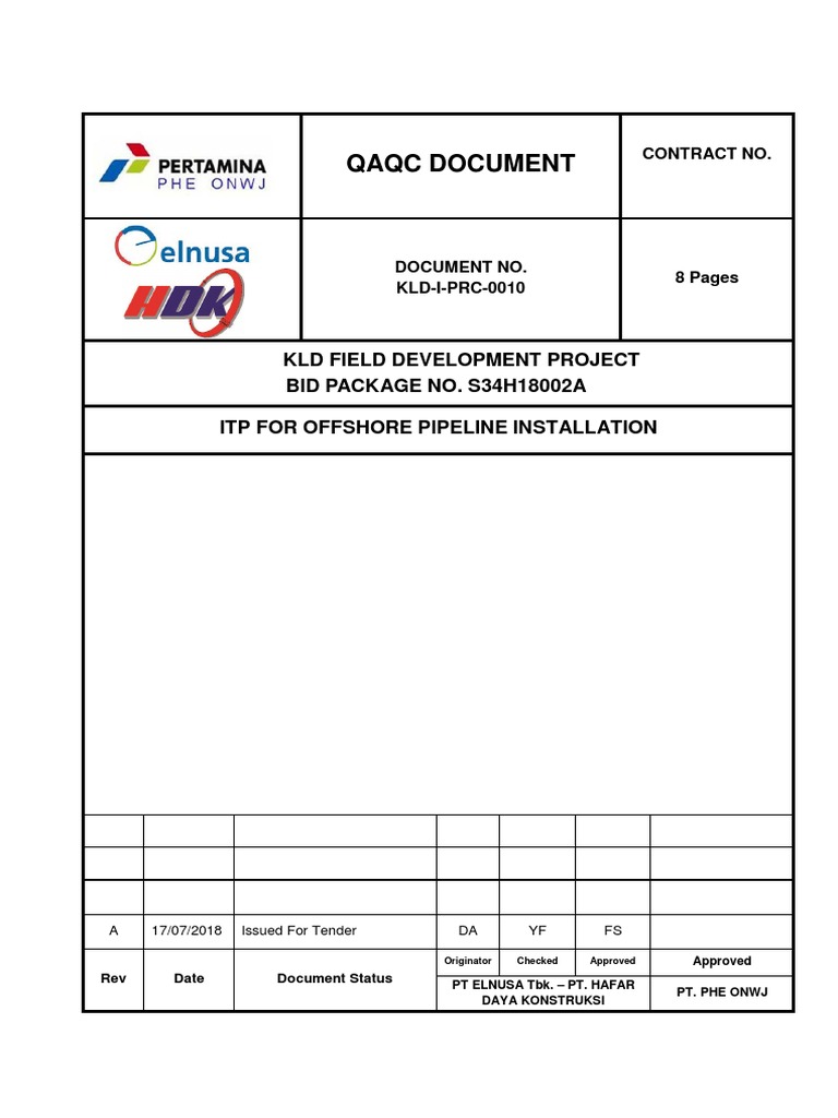 ITP For Offshore Pipeline Installation Rev A | Download Free PDF ...
