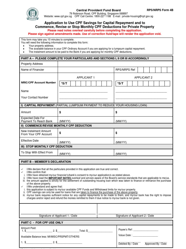 CPF Form for Housing Loan Repayment | PDF | Banks | Service Industries