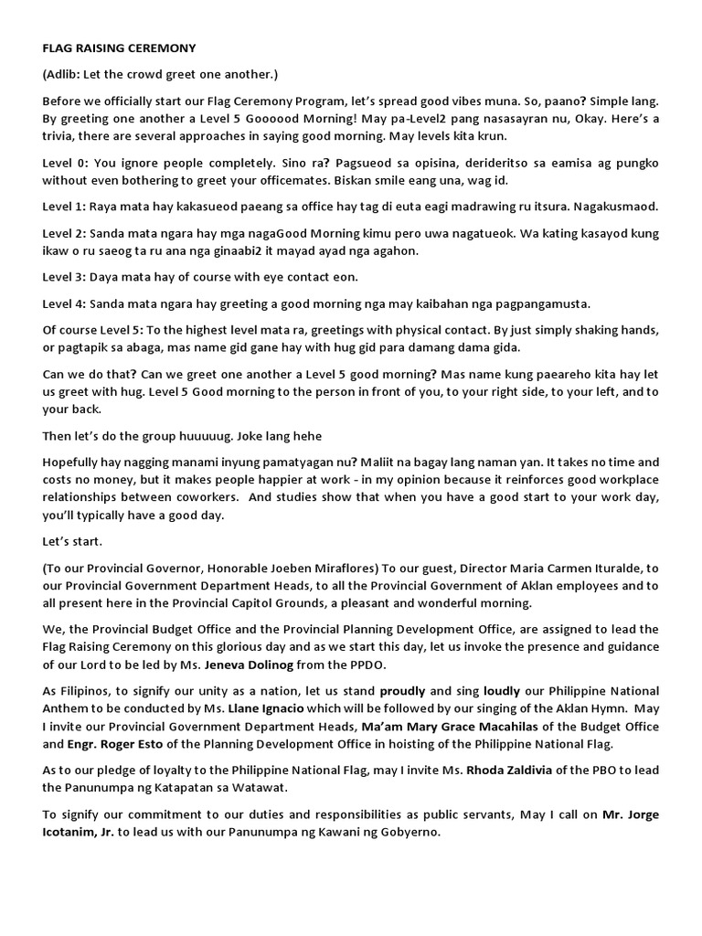 Emcee Script for Flag Raising Ceremony | PDF | Career & Growth | Social ...