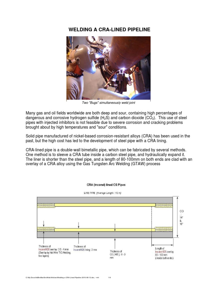 Welding A Cra-Lined Pipeline: Two "Bugs" Simultaneously Weld Joint ...