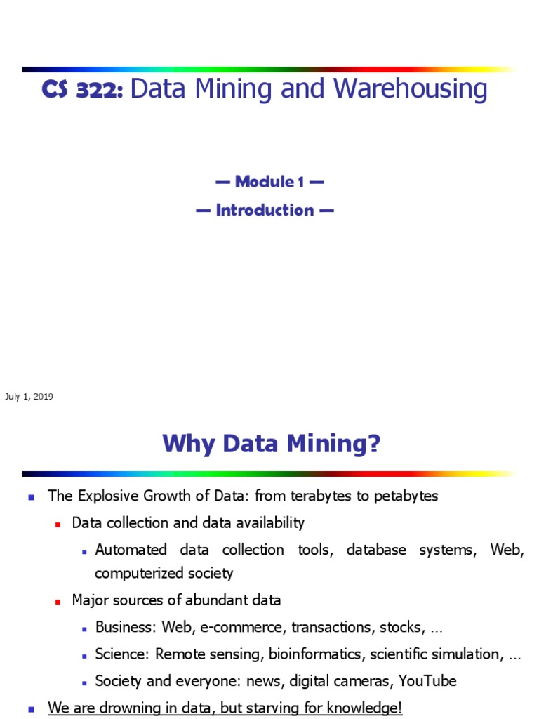 Data Mining and Warehousing: - Module 1 - Introduction | PDF | Data ...