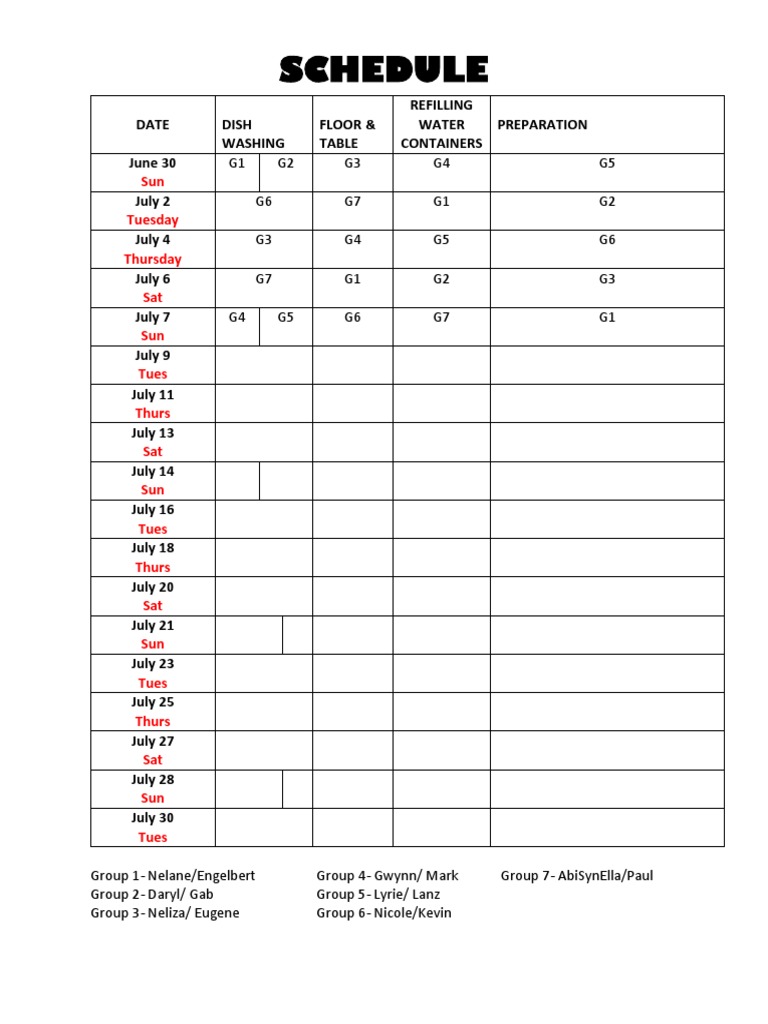 Schedule For House Chores | PDF