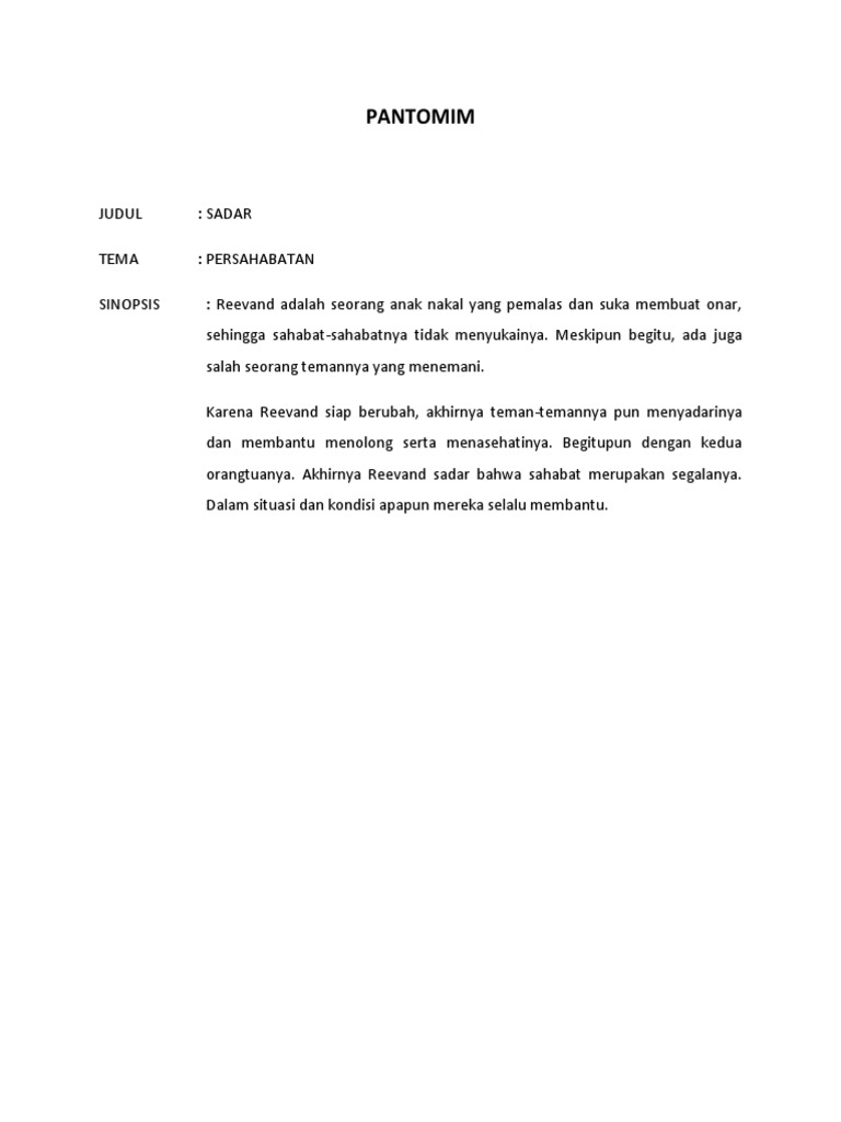 Contoh Sinopsis Pantomim | PDF