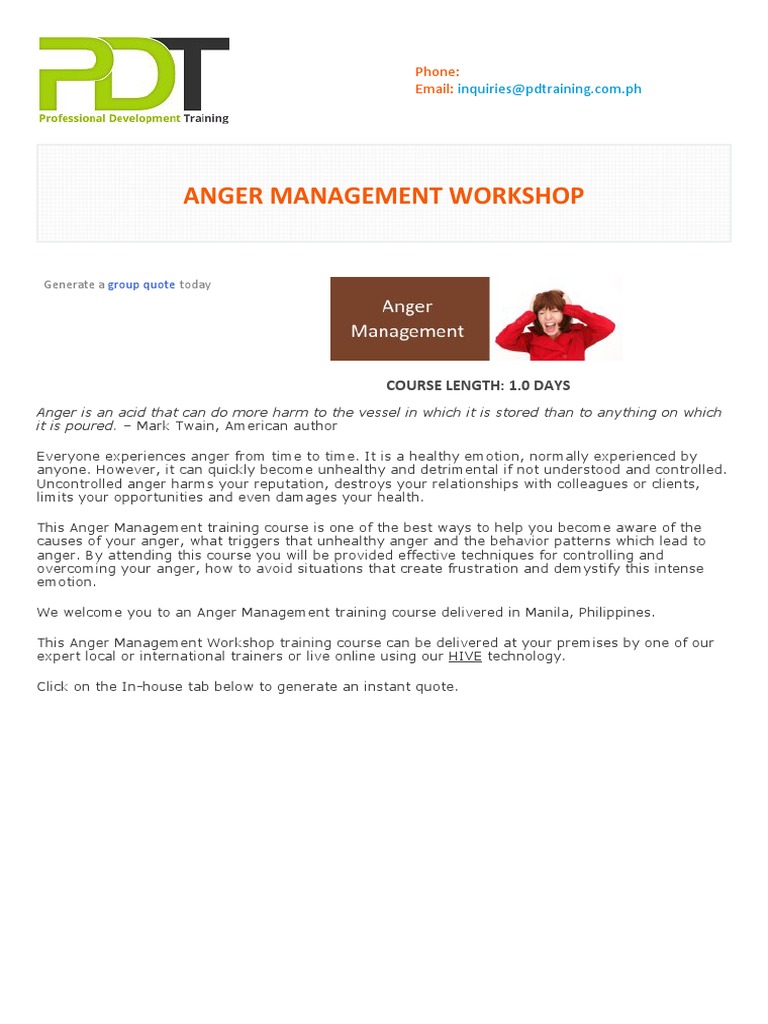 Anger Management Training Outline | PDF | Anger | Insight