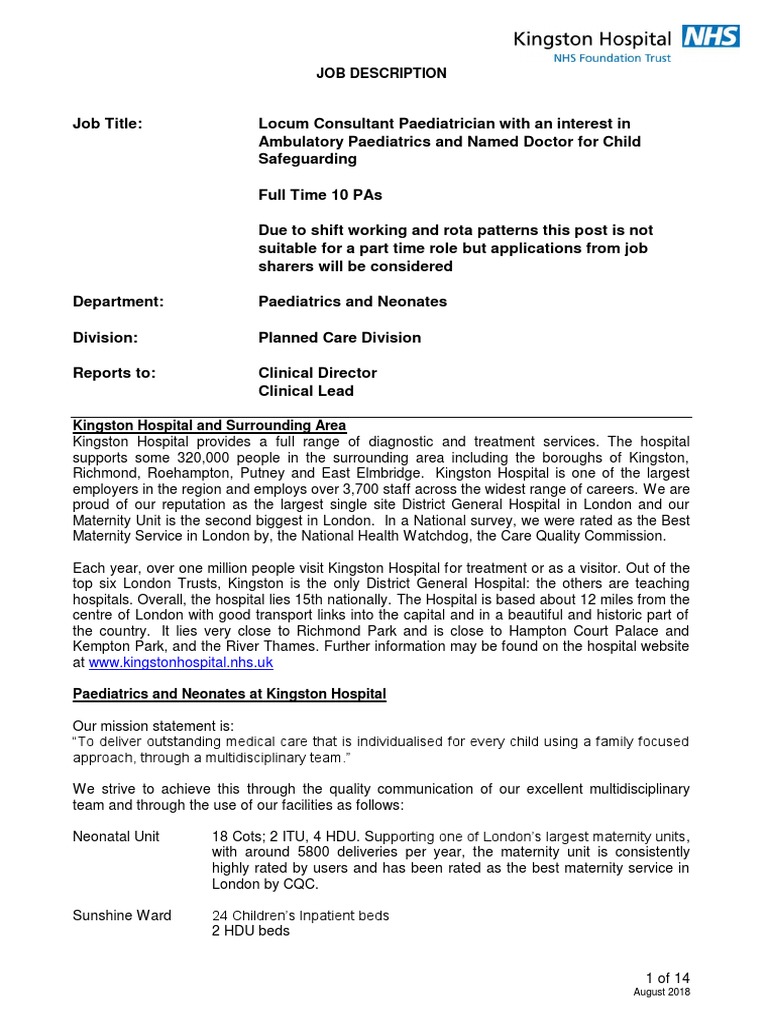 JobDescriptionPersonSpecification | PDF | Health Care | Hospital