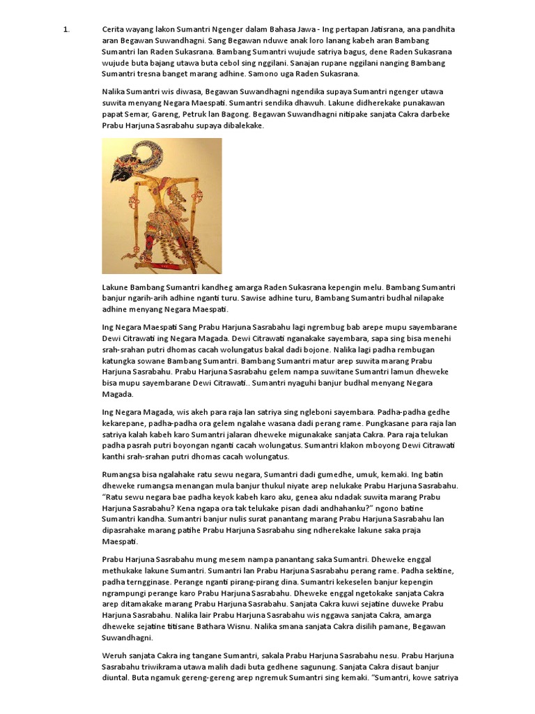 Cerita Wayang Lakon Sumantri Ngenger Dalam Bahasa Jawa | PDF | Agama ...