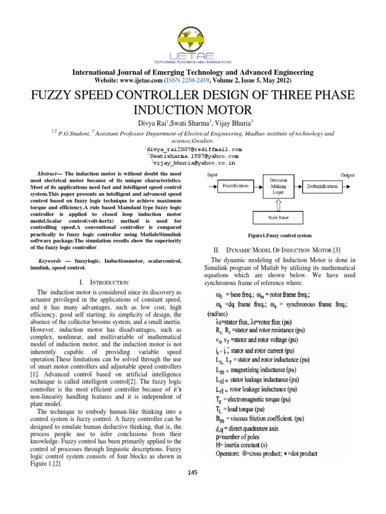 Fuzzy Speed Controller Design of Three Phase Induction Motor PDF | PDF | Control Theory ...