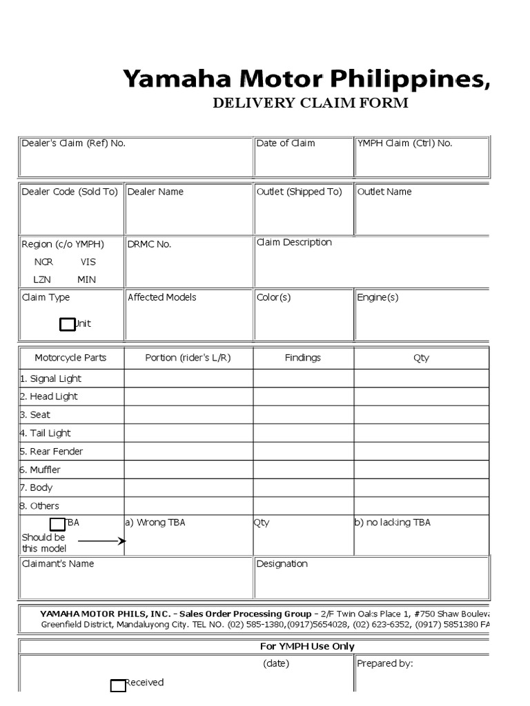Delivery Claim Form Yamaha | PDF | Automotive Industry | Private Transport