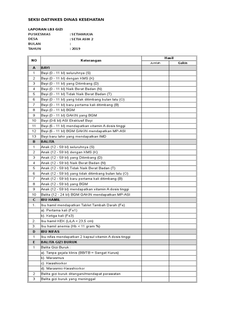 Format LB3 Gizi | PDF