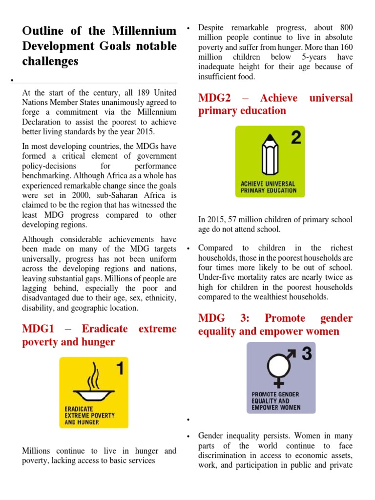 Outline of The Millennium Development Goals Notable Challenges | PDF ...