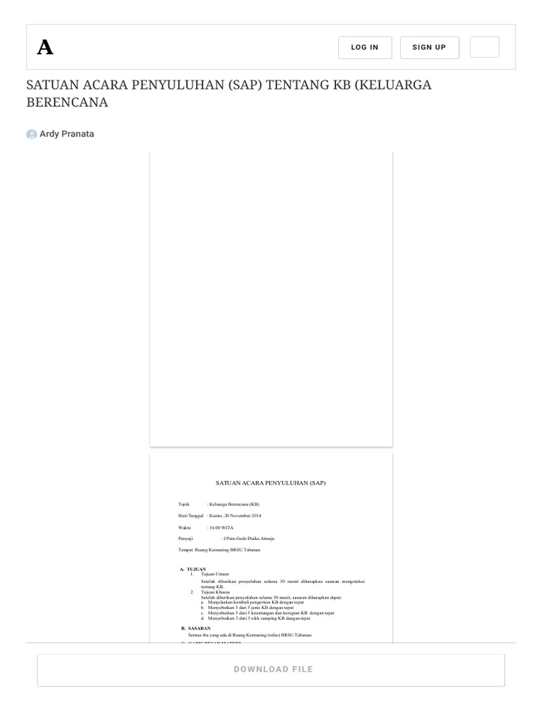 (Doc) Satuan Acara Penyuluhan (Sap) Tentang KB (Keluarga Berencana - Ardy Pranata - Academia ...
