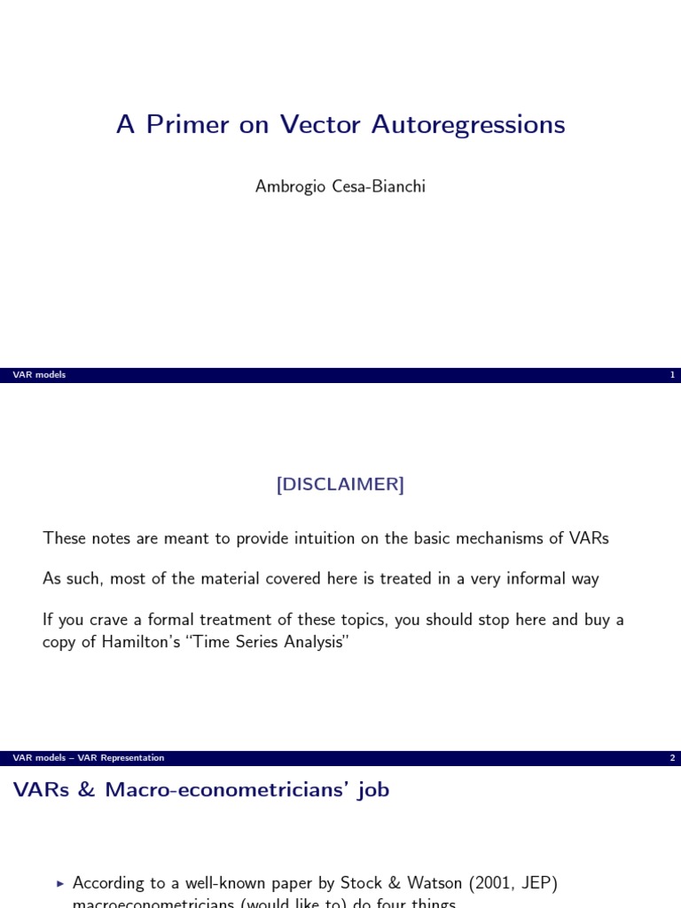 A Primer On Vector Autoregressions: Ambrogio Cesa-Bianchi | PDF | Vector Autoregression ...