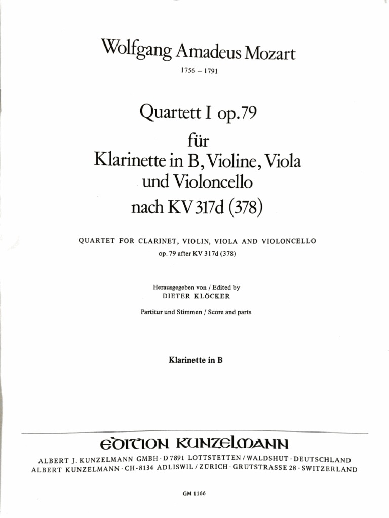 Mozart Clarinet Quartet | PDF