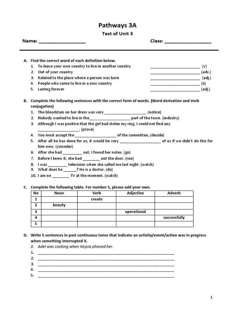 Unit Test Pathways 3A | PDF | Adjective | Adverb