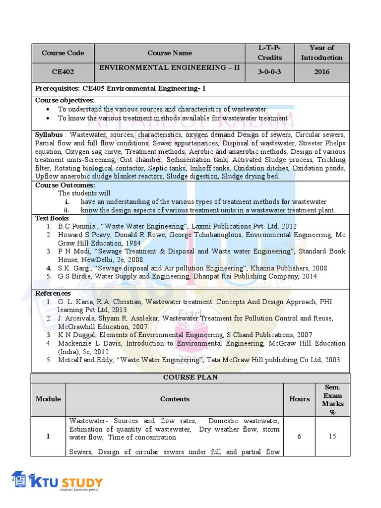 Environmental Engineering S8 Syllabus | PDF | Sewage Treatment ...