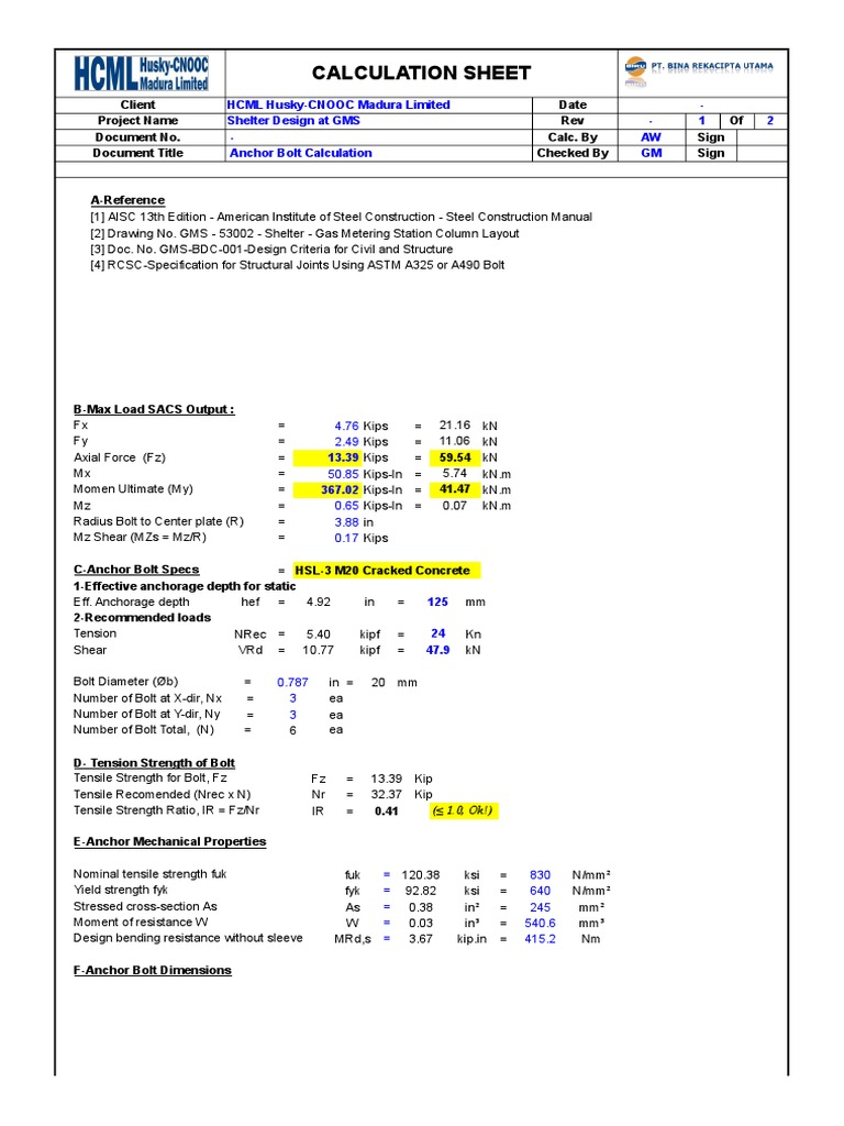 Bolt Calculation-AFC Aw | PDF | Strength Of Materials | Ultimate ...