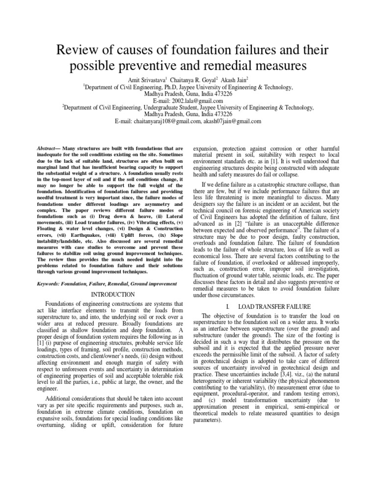 Review of Causes of Foundation Failures and Their Possible Preventive ...