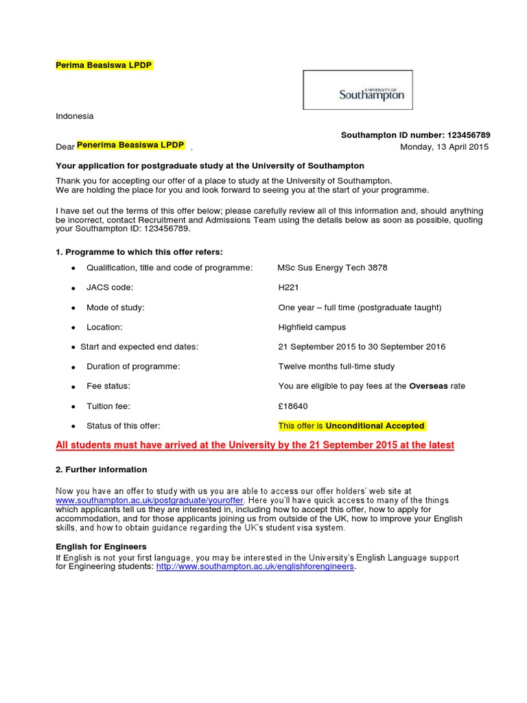 LoA Unconditional 1 | PDF | University | Travel Visa