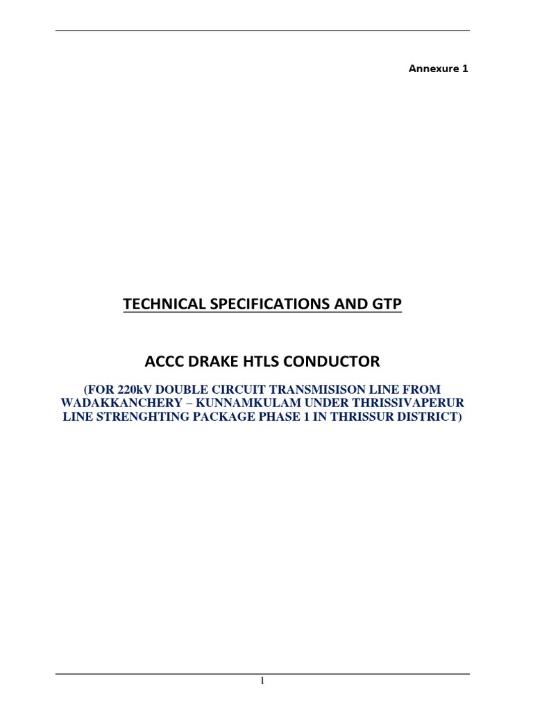 Annex 1 Tech Spec Accc Drake Htls Conductor | PDF | Wire | Electrical ...