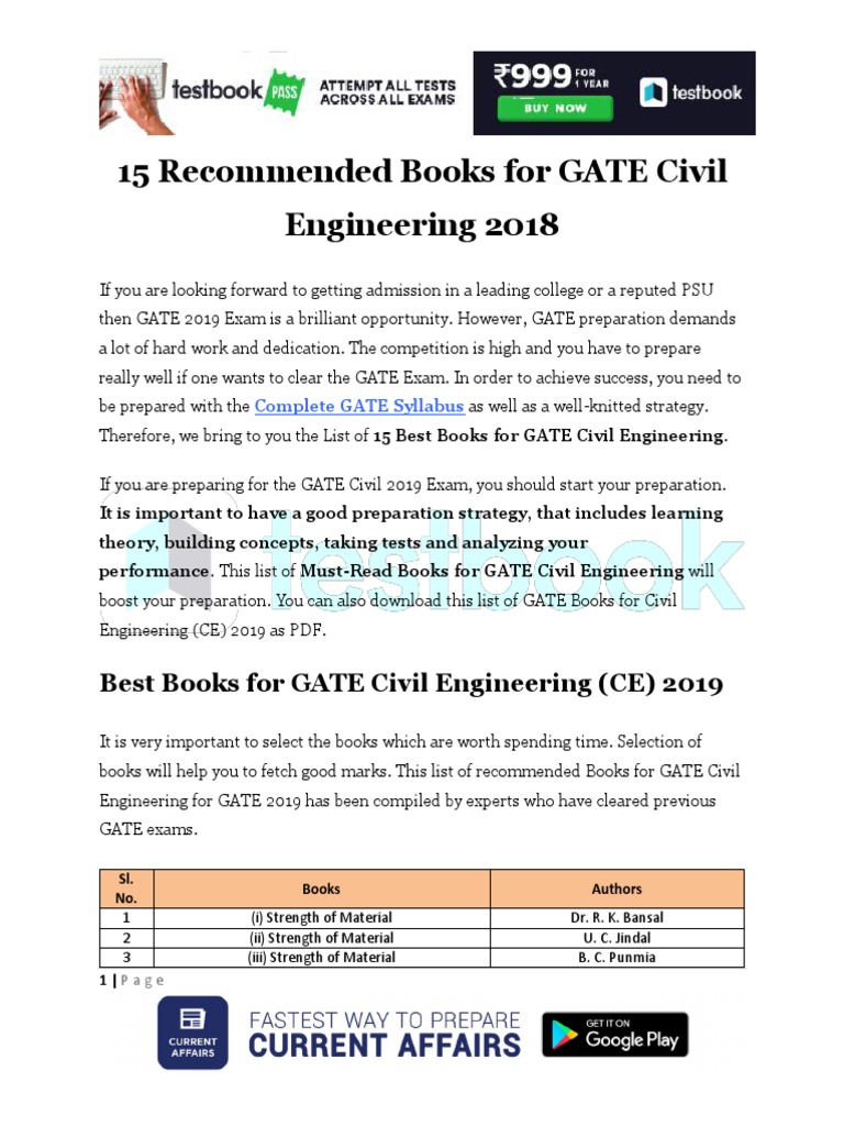 15 Recommended Books For GATE Civil Engineering 2018 | Download Free ...