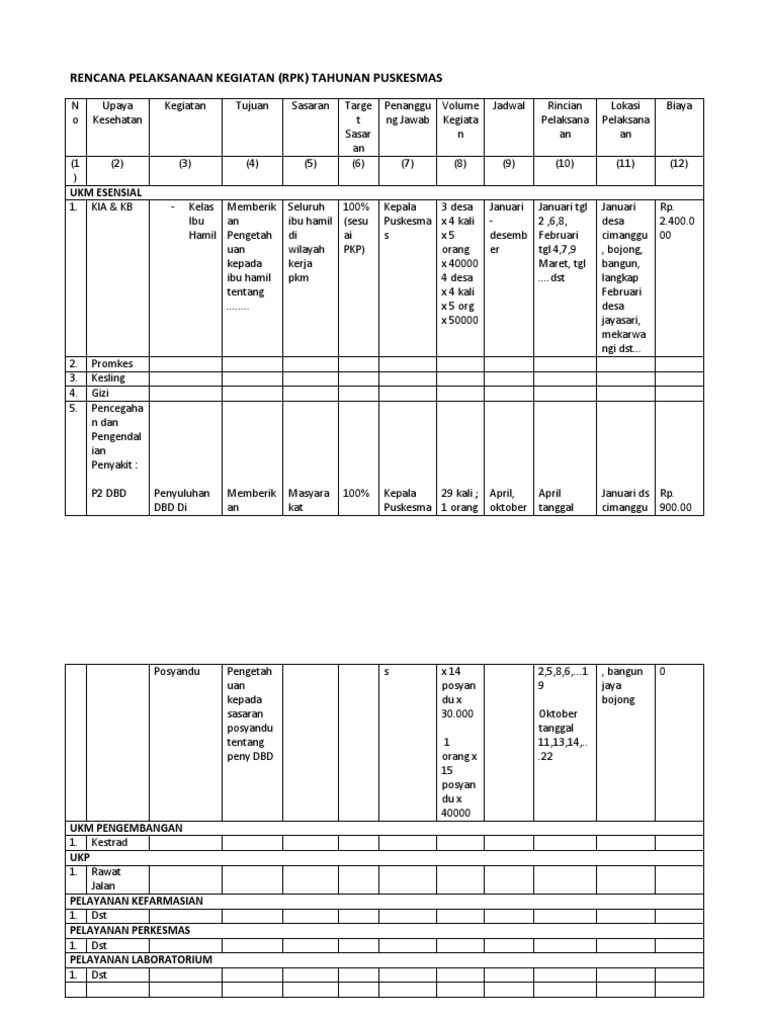 Rencana Pelaksanaan Kegiatan (RPK) | PDF