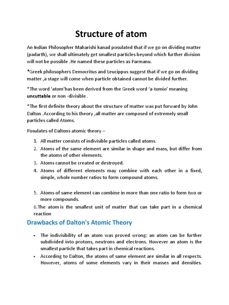 Structure of Atom PDF | PDF | Atoms | Proton