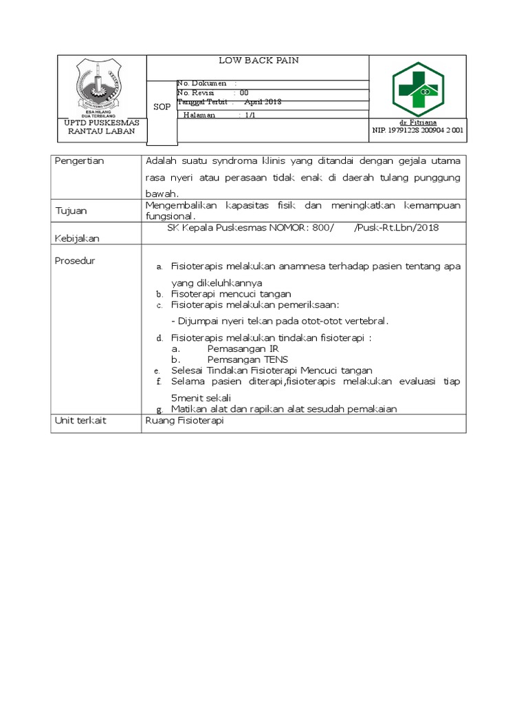 Sop Low Back Pain | PDF