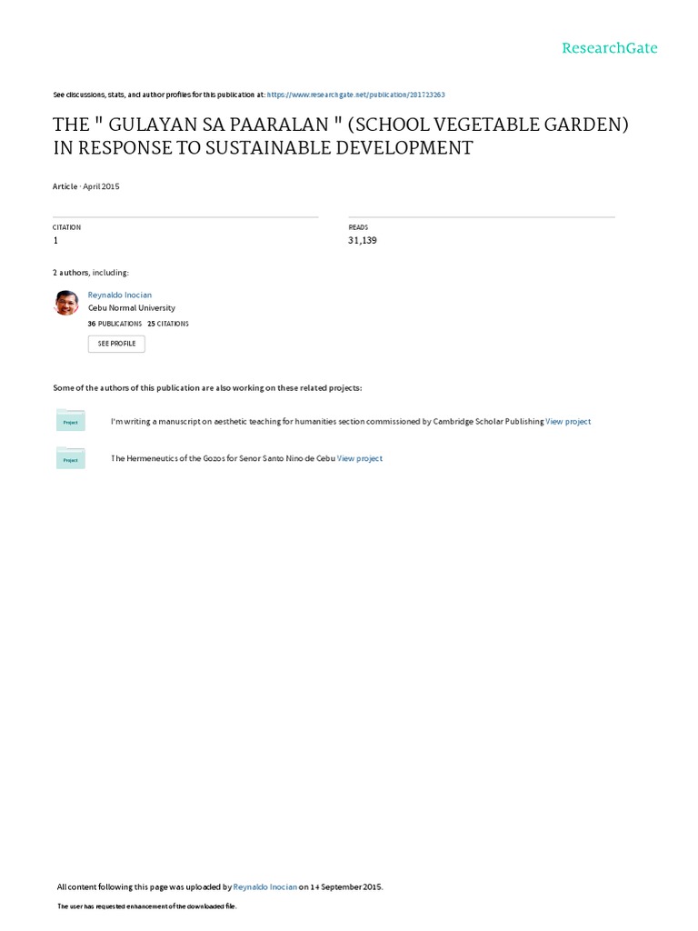 The " Gulayan Sa Paaralan " (School Vegetable Garden) in Response To ...