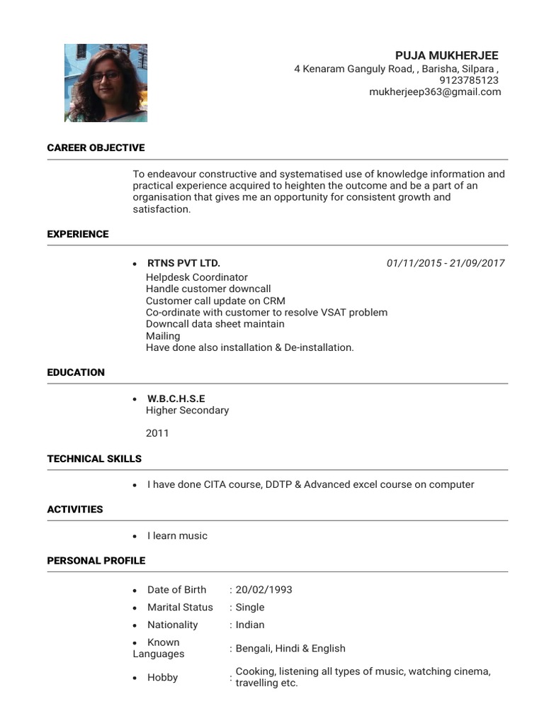 Puja CV PDF | PDF | Learning | Cognition