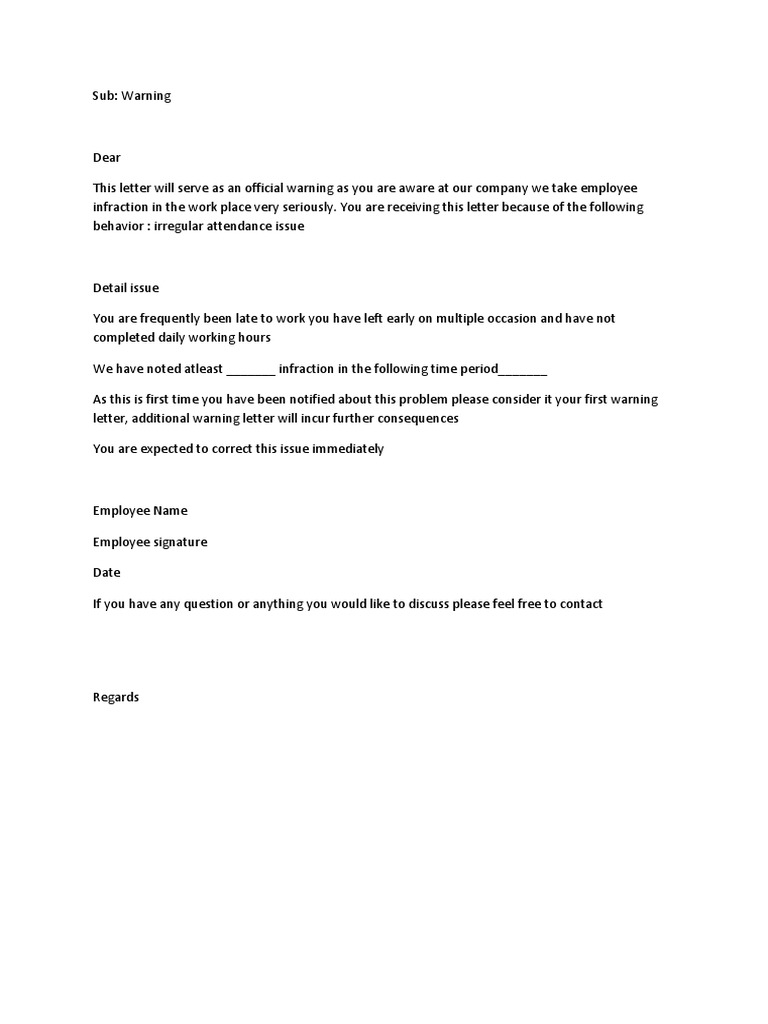 First Written Warning for Irregular Attendance Issues | PDF