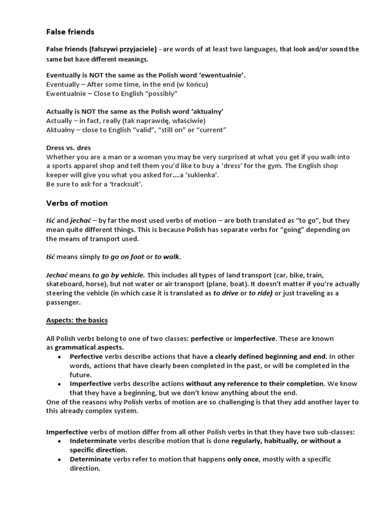 Lexical Differences Polish-English | PDF | Preposition And Postposition ...