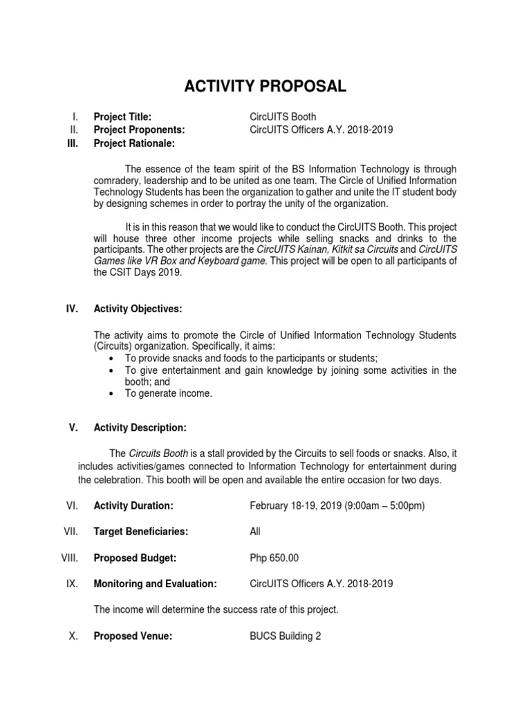 Activity Proposal: Project Title: Project Proponents: Iii. Project ...