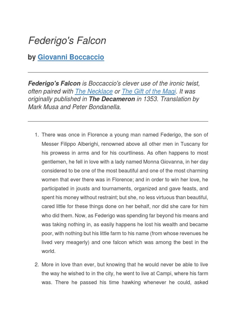 Federigo's Falcon: Giovanni Boccaccio | PDF
