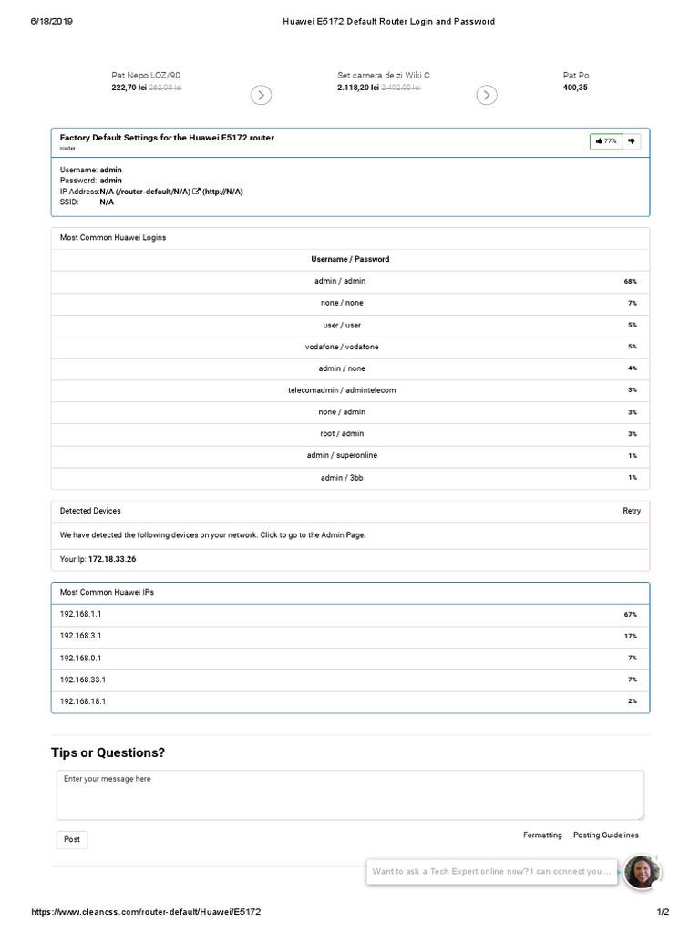 Huawei E5172 Default Router Login and Password | PDF | Password ...