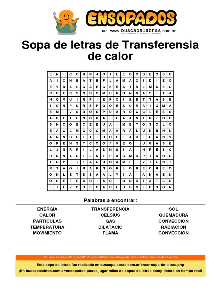 Sopa de Letras de Transferensia de Calor | Convección | Calor
