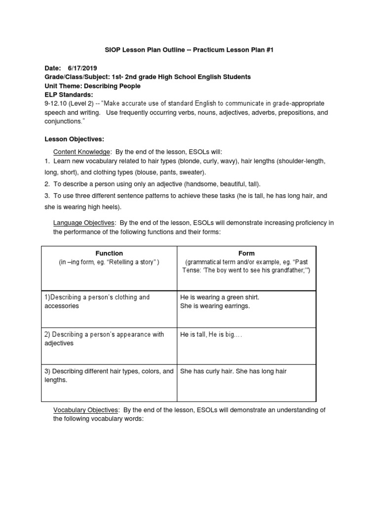 Korea Practicum Lesson Plan 1 Describing People | Download Free PDF ...