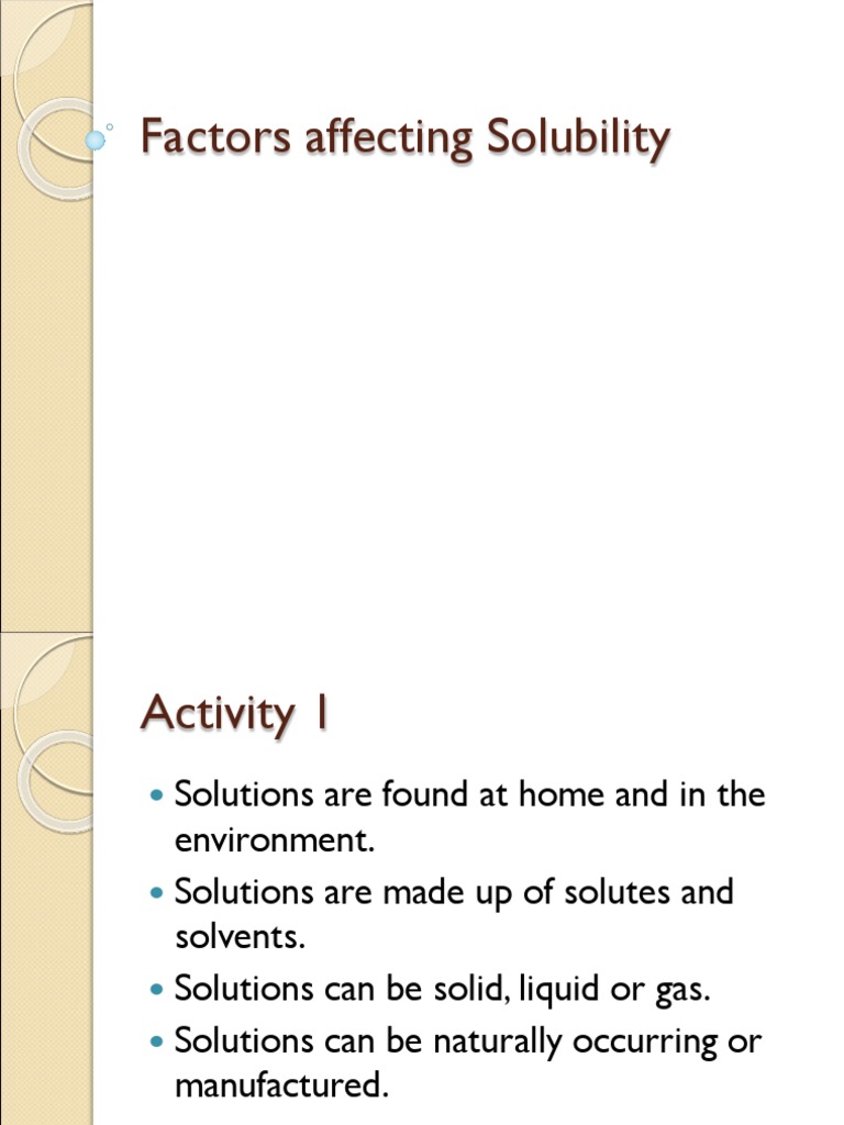 Factors Affecting Solubility | PDF | Solution | Solubility