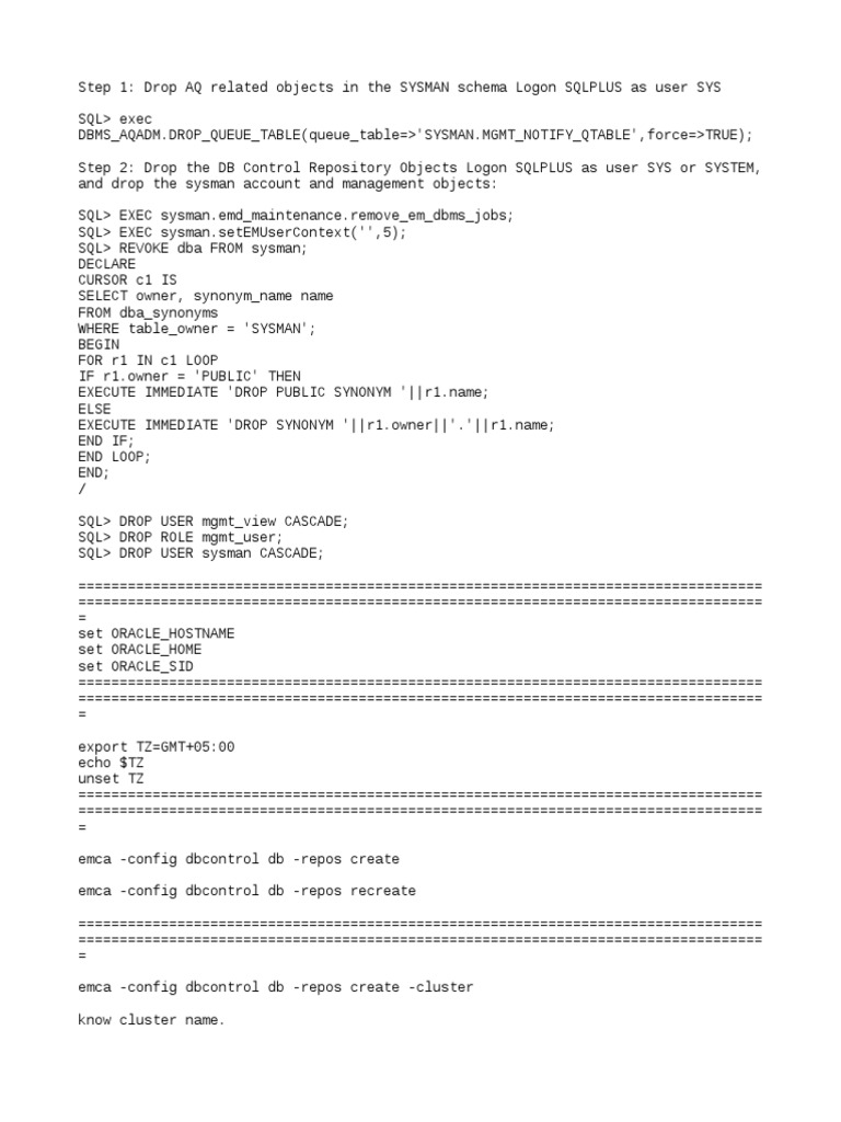 Drop and Create Oracle Enterprise Manager Manually | PDF | Oracle ...