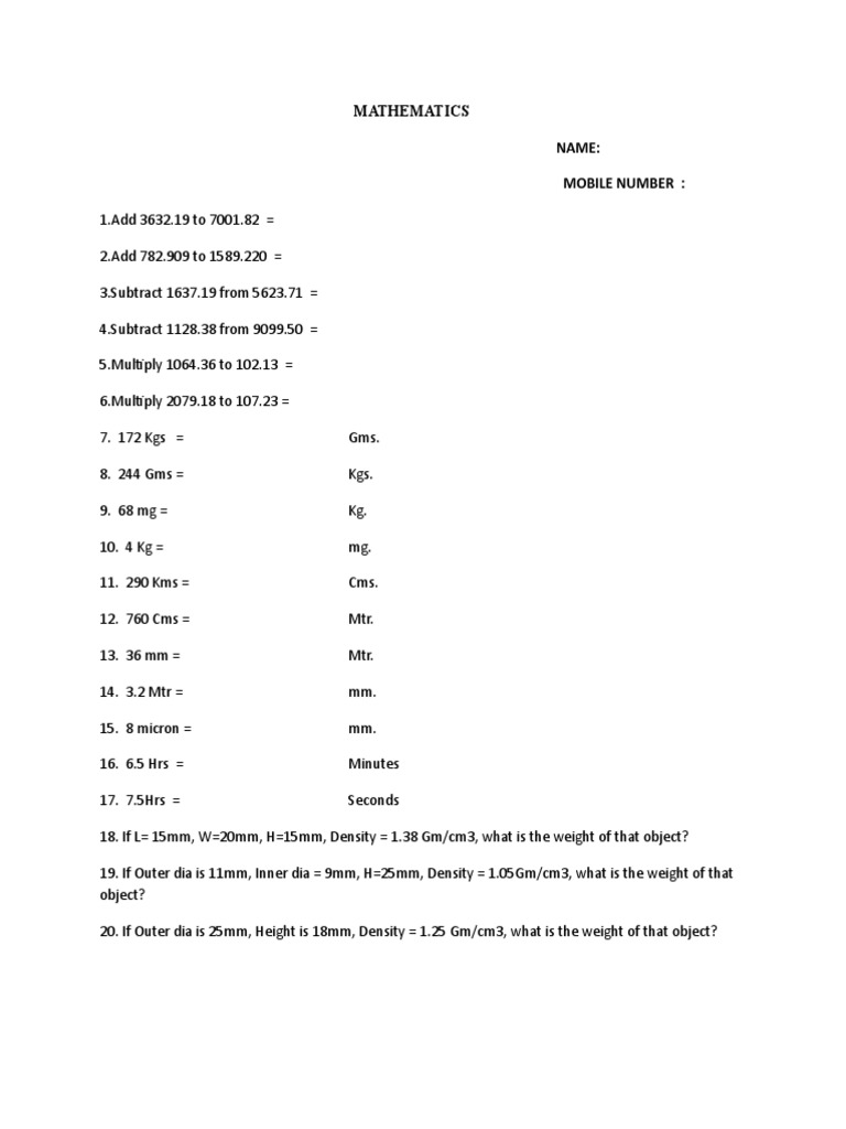 Simple Interview Question Paper-2019 | PDF | Mass | Physical Quantities