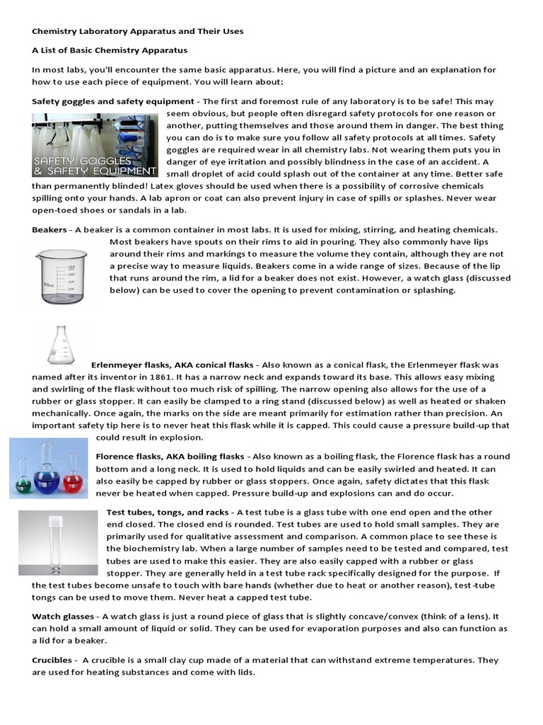 Chemistry Laboratory Apparatus and Their Uses | PDF | Laboratory ...