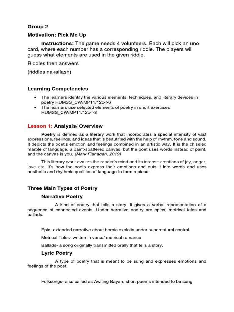 Outline For Creative Writing | PDF | Poetry