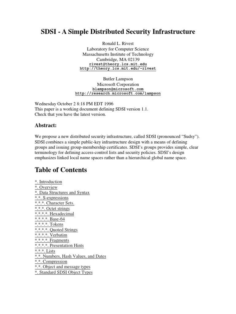 SDSI - A Simple Distributed Security Infrastructure: Abstract | PDF ...