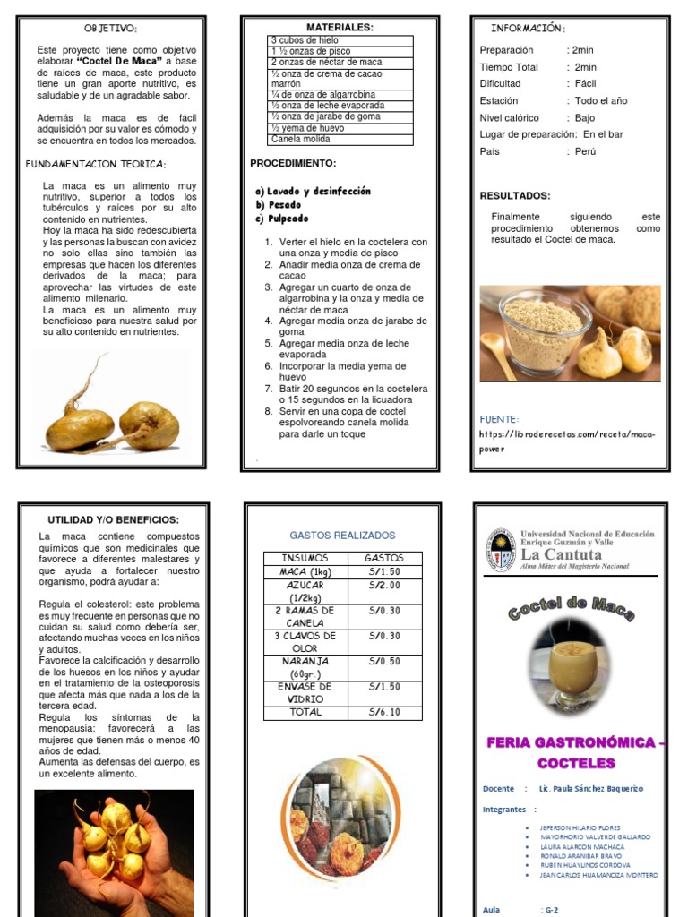 Triptico Maca | PDF | Alimentos | Comida y bebida