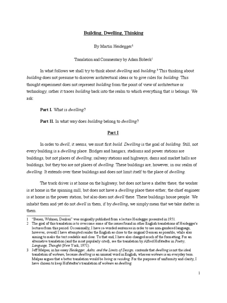 Building Dwelling Thinking by Martin Hei PDF | PDF | Martin Heidegger ...