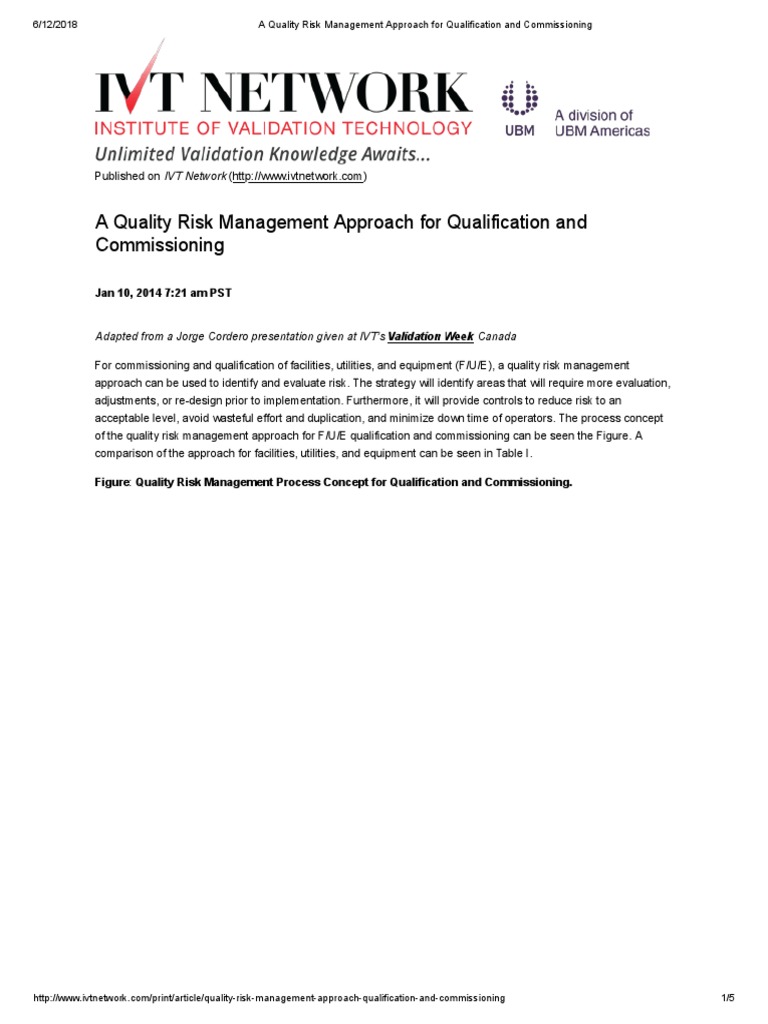 A Quality Risk Management Approach For Qualification and Commissioning ...