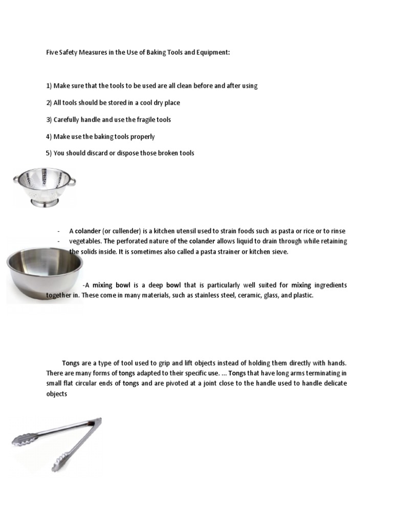 Five Safety Measures in The Use of Baking Tools and Equipment | PDF ...