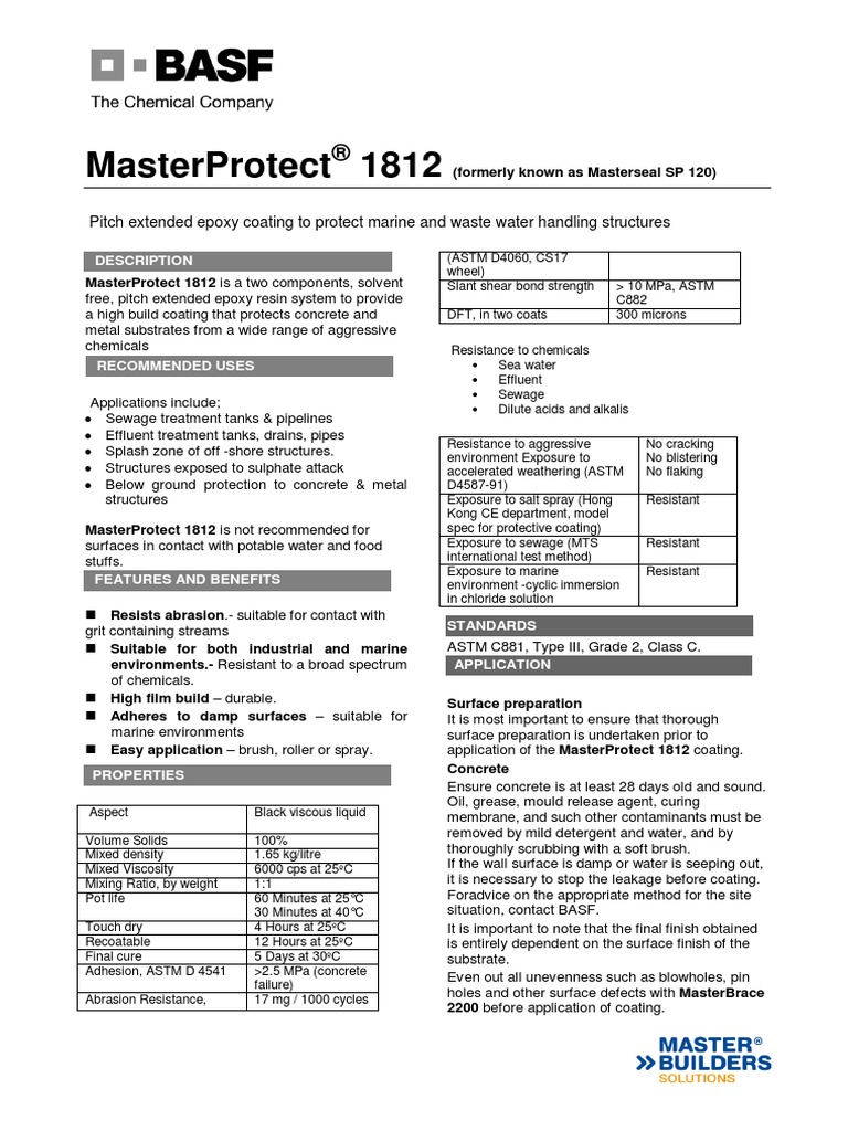 Basf Masterprotect 1812 Tds | PDF | Sewage Treatment | Concrete